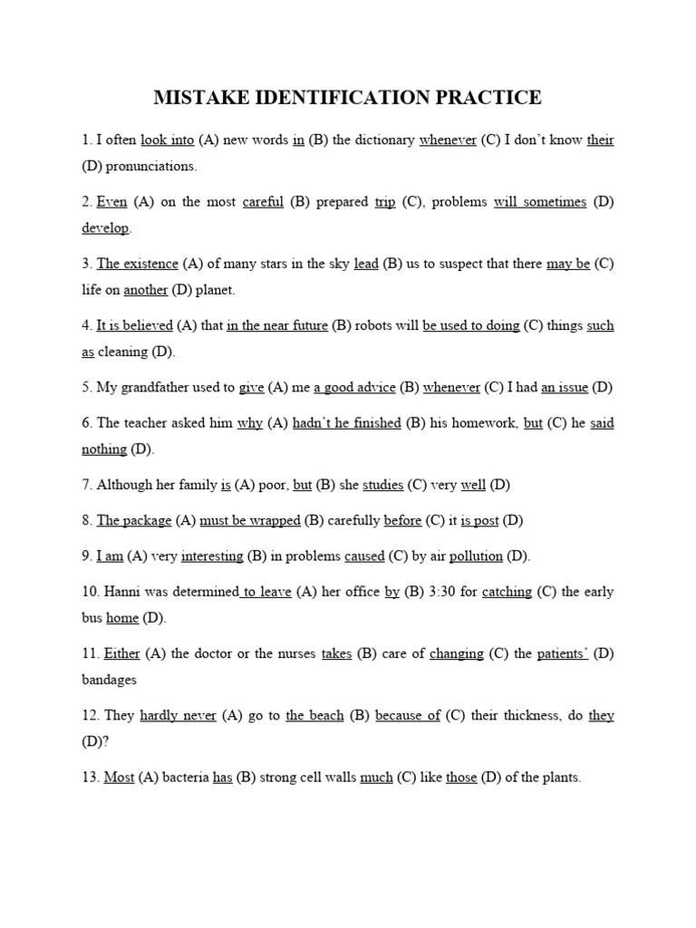 Mistake Identification Practice | PDF | Young Adult