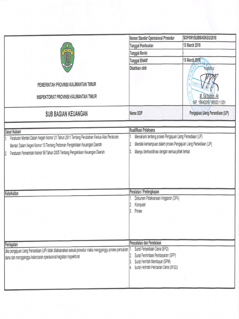 20211123135204-SOP Pengajuan Uang Persediaan (UP) | PDF