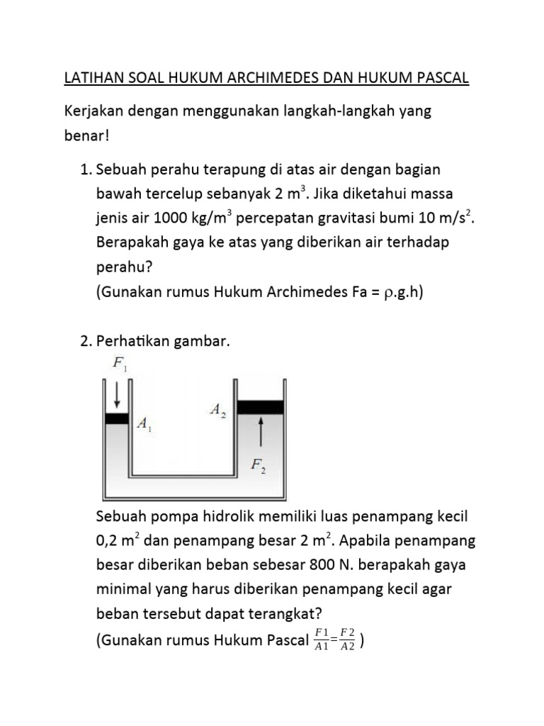 LATIHAN SOAL HUKUM ARCHIMEDES DAN HUKUM PASCAL | PDF