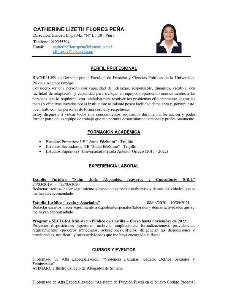 CV Catherine Flores 2023 | PDF | La violencia contra las mujeres | Derecho penal