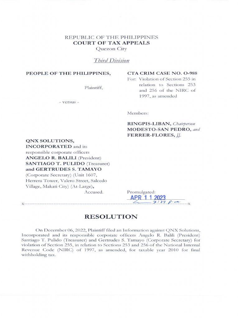 Cta 3D CV 00988 R 2023apr11 VTC | PDF | Courts | Judiciaries