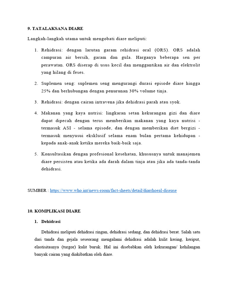 Tatalaksana Diare Menurut 5 Pilar WHO & Komplikasi Diare | PDF