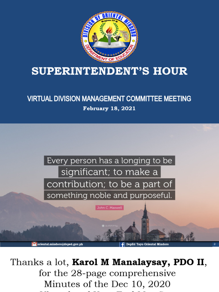 Superintendent'S Hour: Virtual Division Management Committee Meeting | PDF