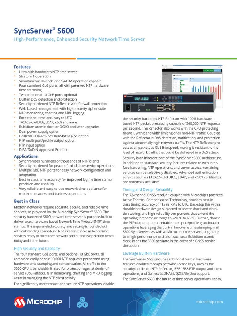 Microchip Syncserver s600 NTP Time Server Datasheet 2903E | PDF ... Microchip Syncserver s600 NTP Time Server Datasheet 2903E | PDF ...