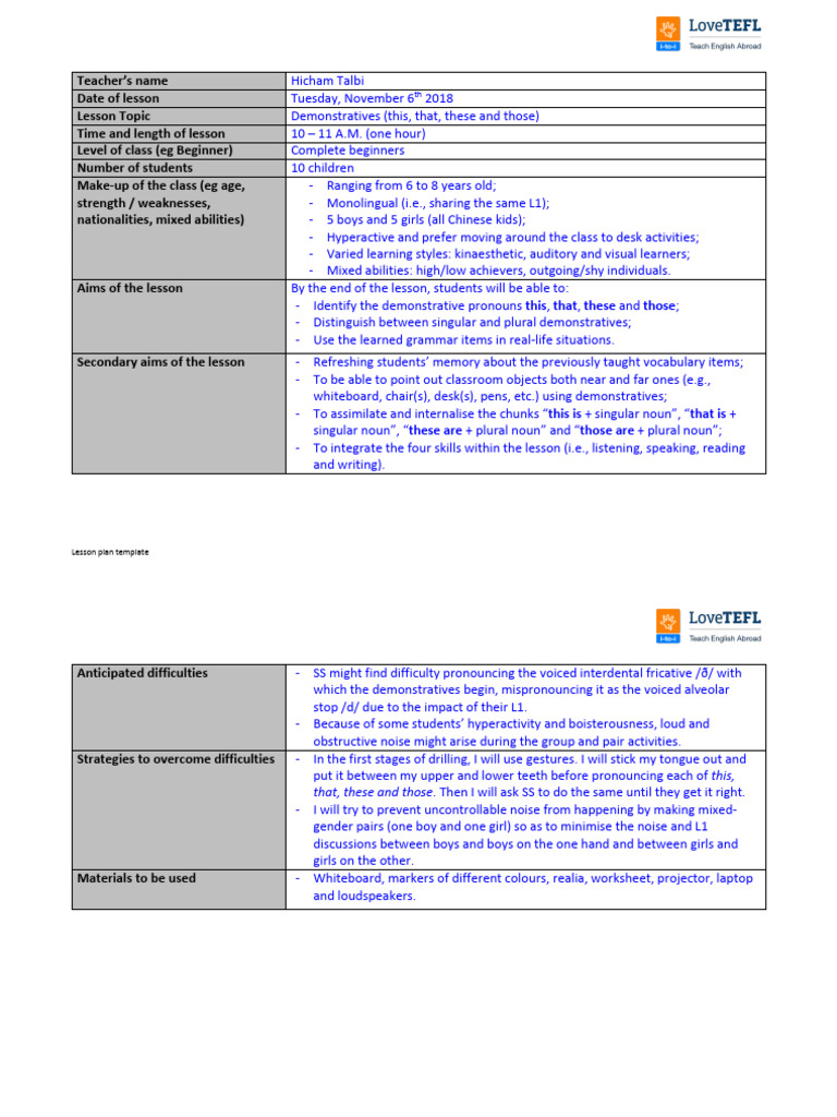 TEFL Lesson Plan | Download Free PDF | Question | Plural