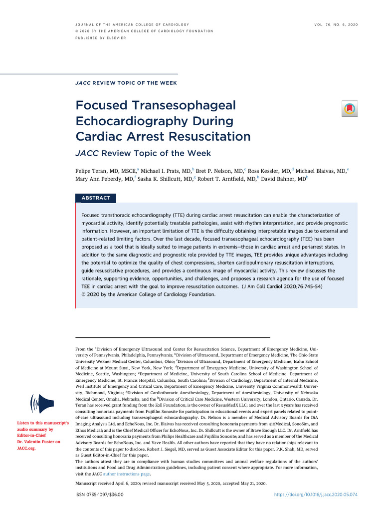 2020 Focused Transesophageal Echocardiography During Cardiac Arrest ...