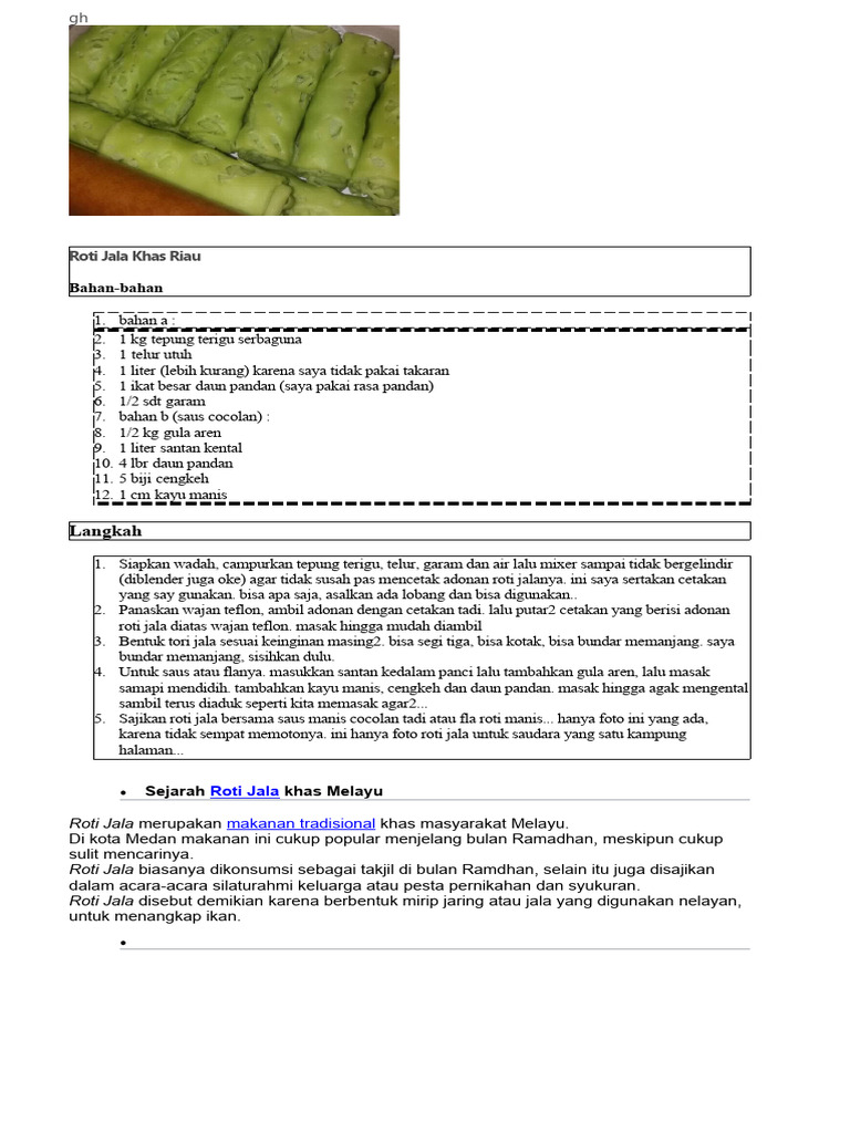Resep Roti Jala Khas Riau | PDF