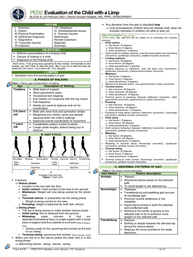 Child Limp Evaluation Guide | PDF | Injury | Anatomical Terms Of Motion