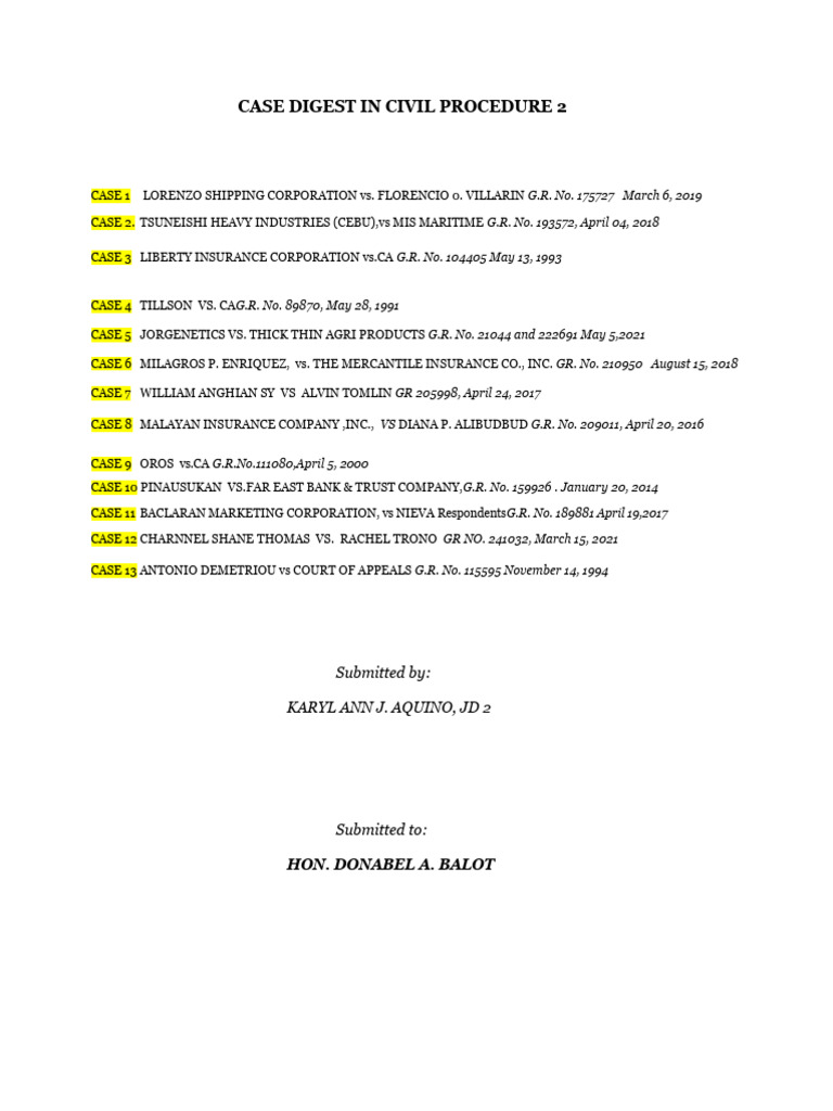 Aquino, Karyl Ann - Case Digest (2) - Civilpro 2 | PDF | Annulment ...