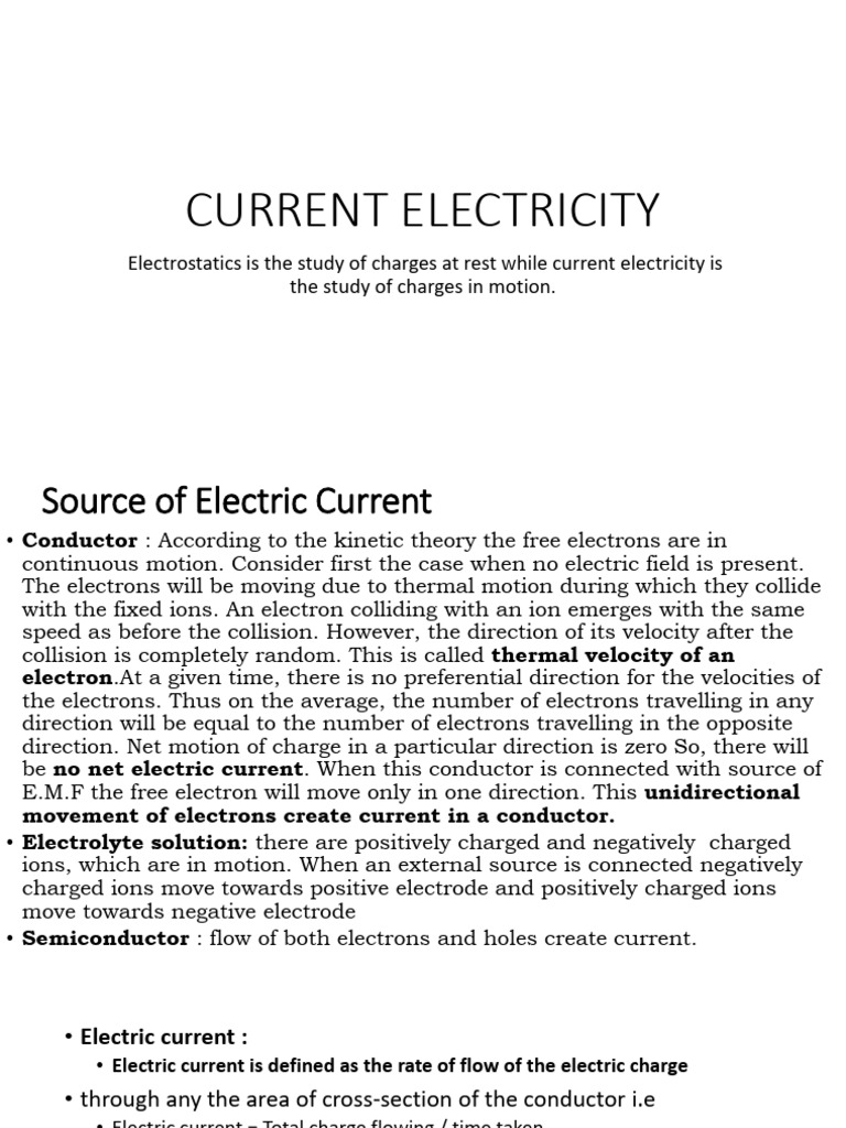 Current Electricity Basics & Ohm's Law | PDF | Electric Current ...