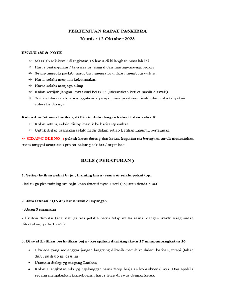 Notulen Rapat Paskibra | PDF