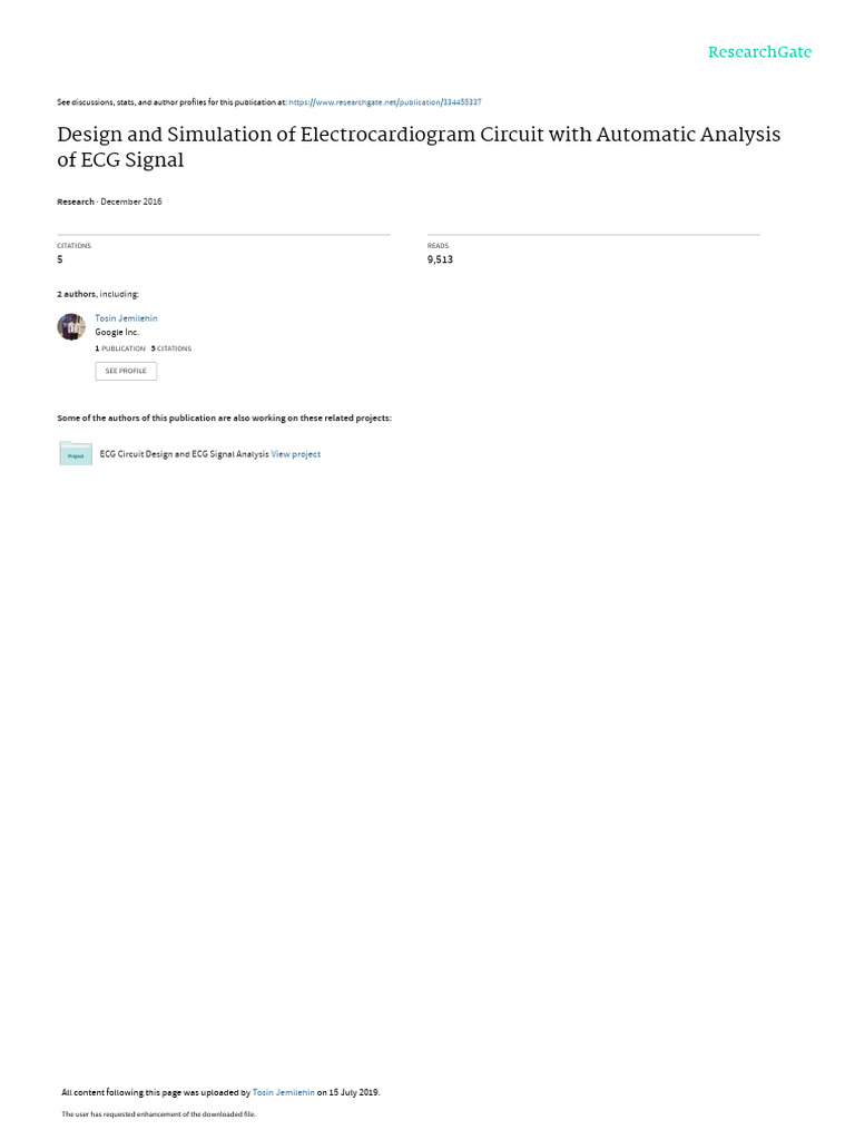 Design and Simulation of Electrocardiogram Circuit | PDF ...