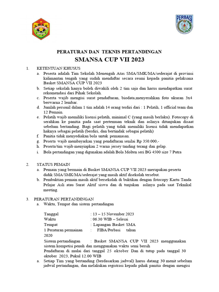 Juknis Basket Smansa Cup Vii 2023 | PDF