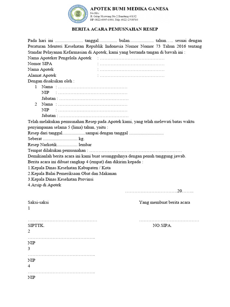 Blanko Pemusnahan Resep | PDF