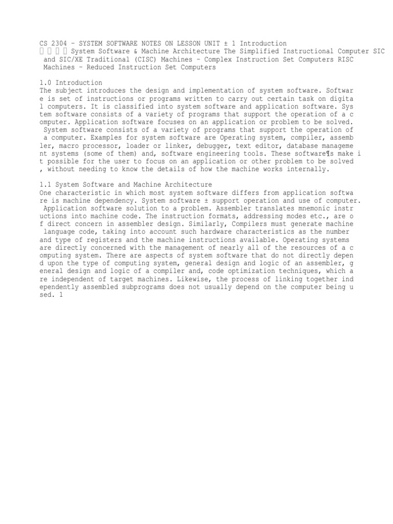 System Software Notes | PDF | Instruction Set | Assembly Language