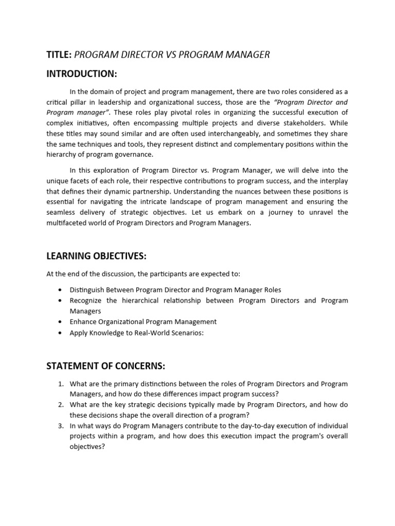 Program Director vs Program Manager | PDF | Governance | Goal
