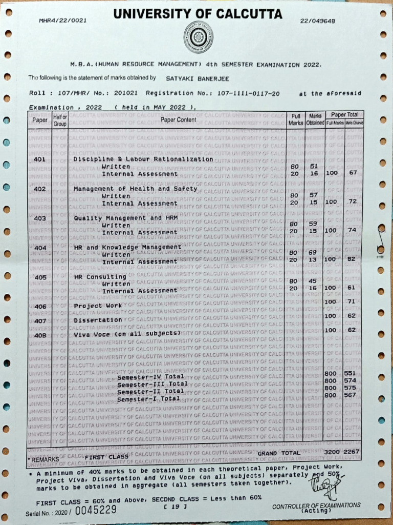A19089458606421da4a35b88 A6421da4a34bcf Semester 4 Marksheet MBA | PDF ...