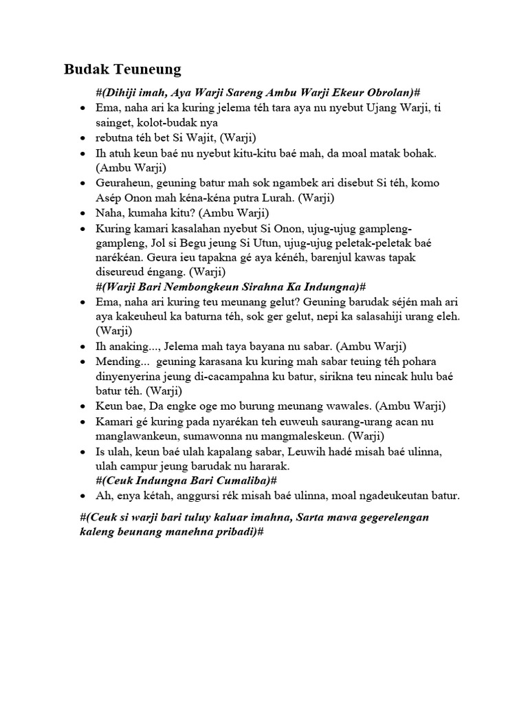 Drama Sunda Budak Teneung | PDF