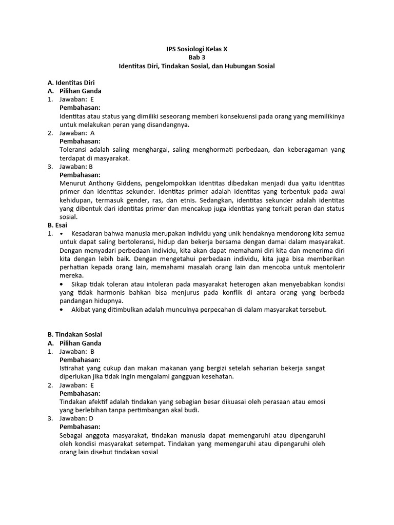 KJ+Pembahasan Sosiologi X Bab 3 | PDF