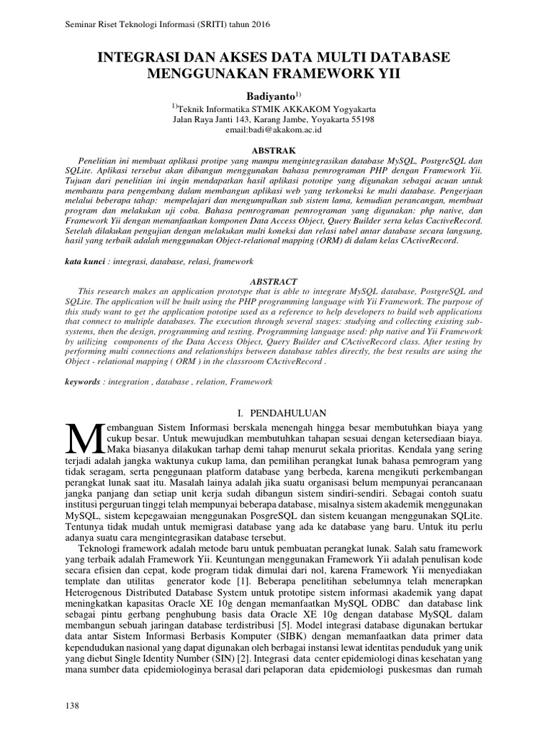 Integrasi Dan Akses Data Multi Database Menggunakan Framework Yii | PDF