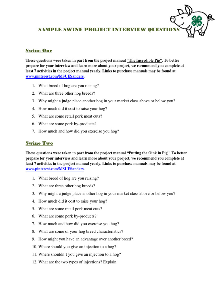 Sample Swine Project Interview Questions | PDF | Pig | Pork