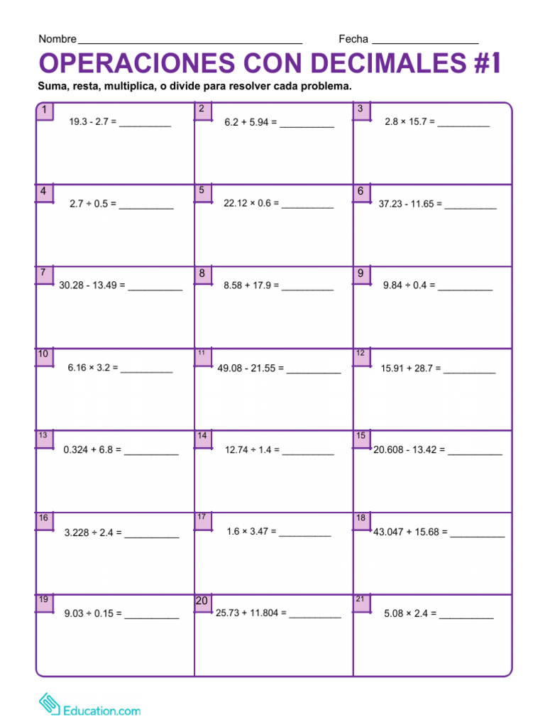 Operaciones Con Decimales 1 | PDF