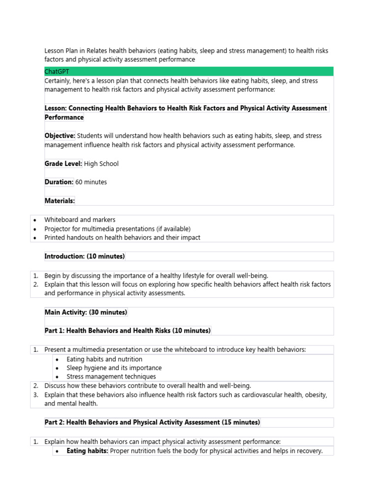 Lesson Plan in Relates Health Behaviors | PDF | Stress (Biology) | Behavior