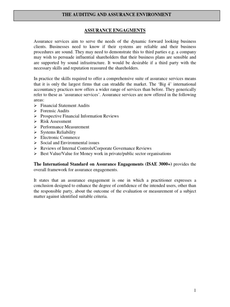 1) Lec 1 - The Auditing Assurance Environment | PDF | Audit | Financial Audit