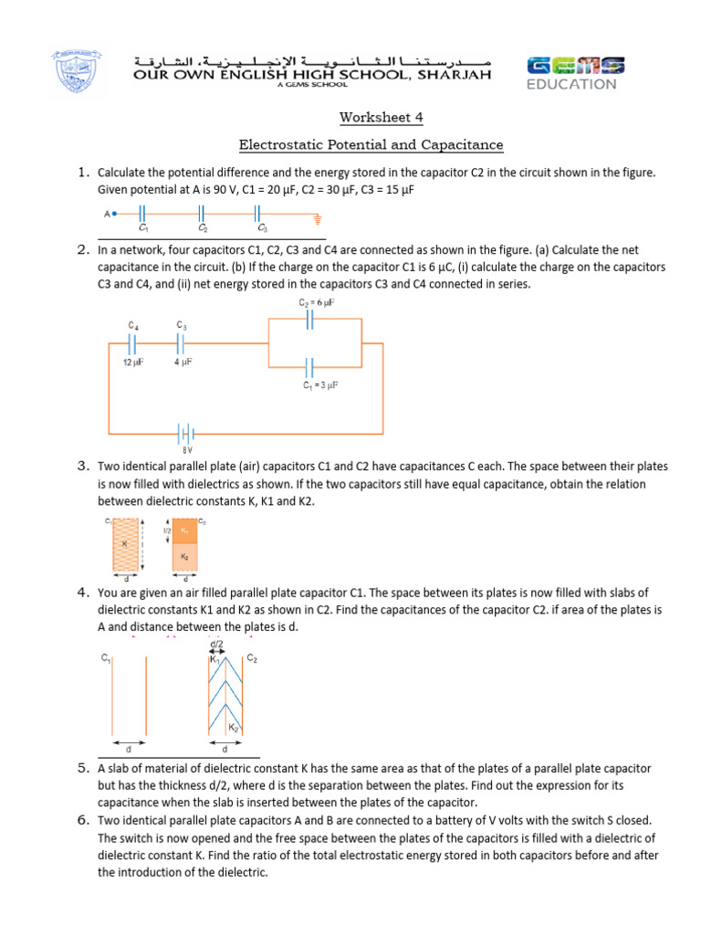 Worksheet 4 | PDF | Capacitance | Capacitor