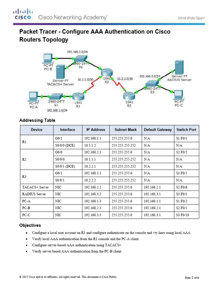 Lab 1 Configurando AAA en router Cisco (Instrucciones) | PDF | Radius ...