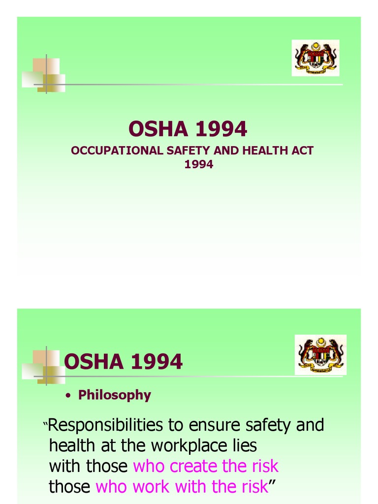 OSHA 1994: Occupational Safety and Health Act 1994 | Download Free PDF ...