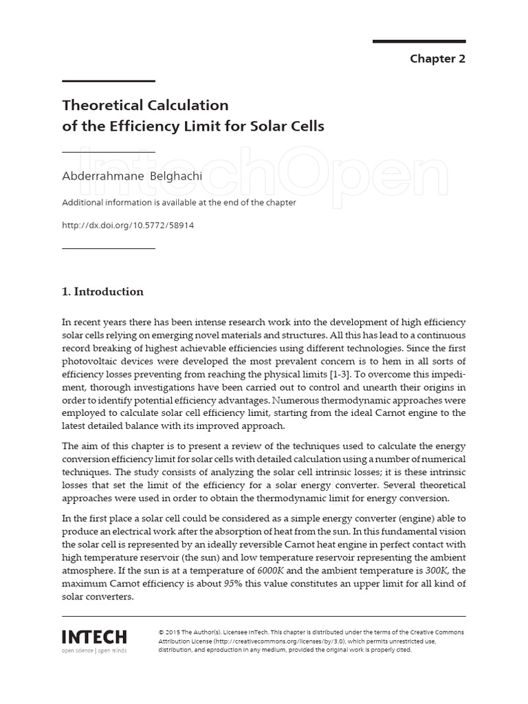 Theoretical Calculation of the Efficiency Limit for Solar Cells | PDF ...