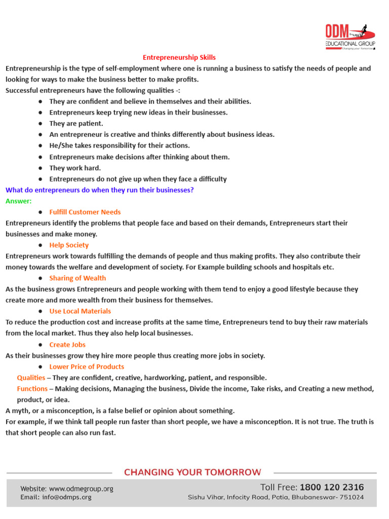 Entrepreneurship Skills Notes | PDF | Entrepreneurship | Truth