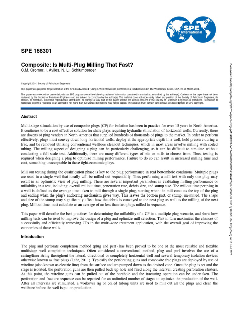 Spe-168301-Ms-Composite Is Multi-Plug Milling That fast-SLB | PDF ...