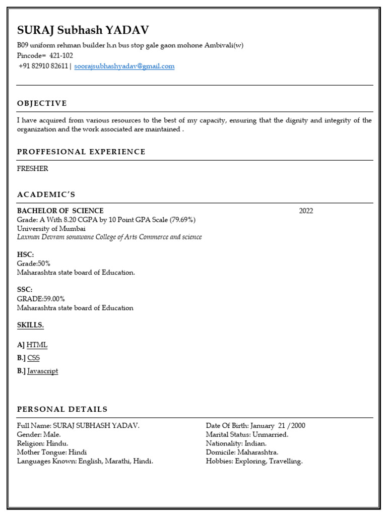 SAMPLE Suraj CV | PDF