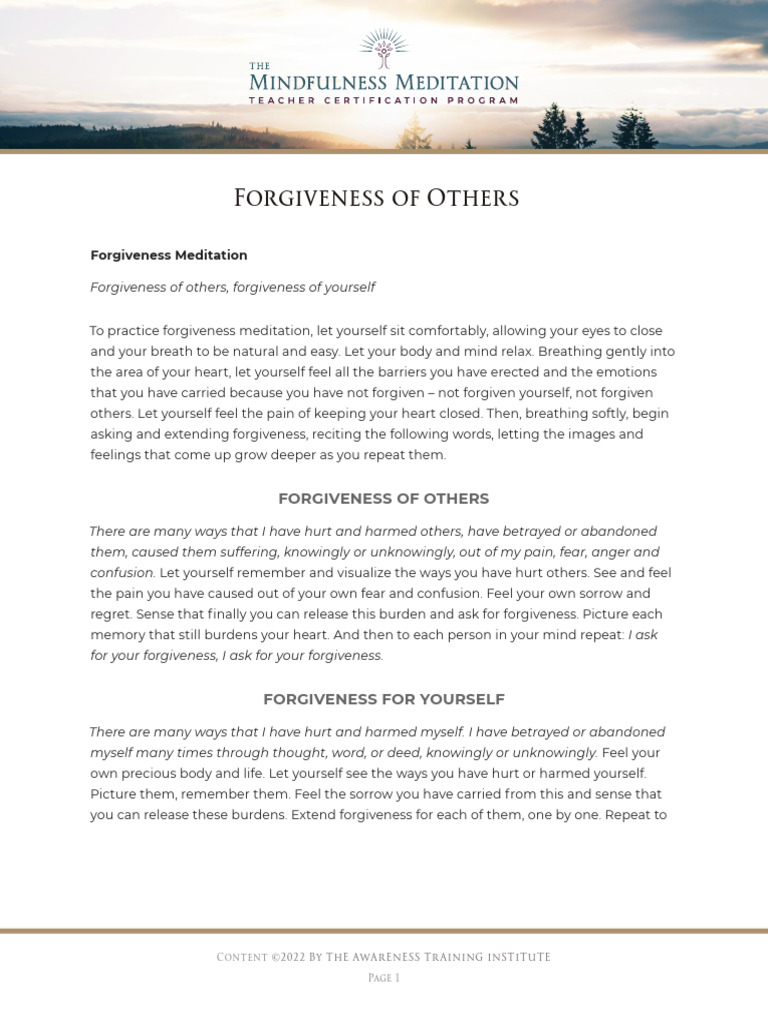 Forgiveness Meditation Guide | PDF | Forgiveness | Meditation