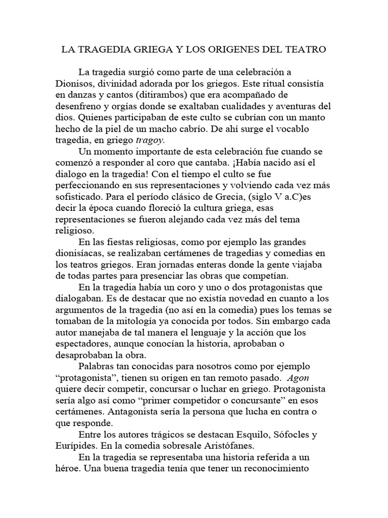 Orígenes del Teatro Griego | PDF | Tragedia griega | Tragedia