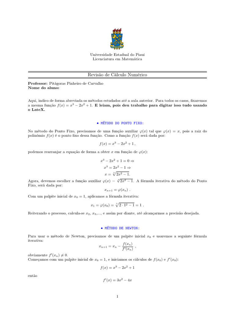 Calculo Numerico Exercicios | PDF | Análise numérica | Ciência da ...