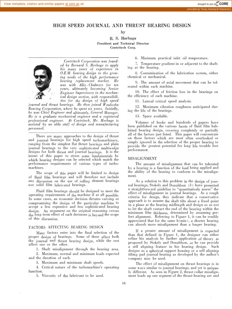 High Speed Journal and Thrust Bearing Design: B. S. Herbage | PDF ...