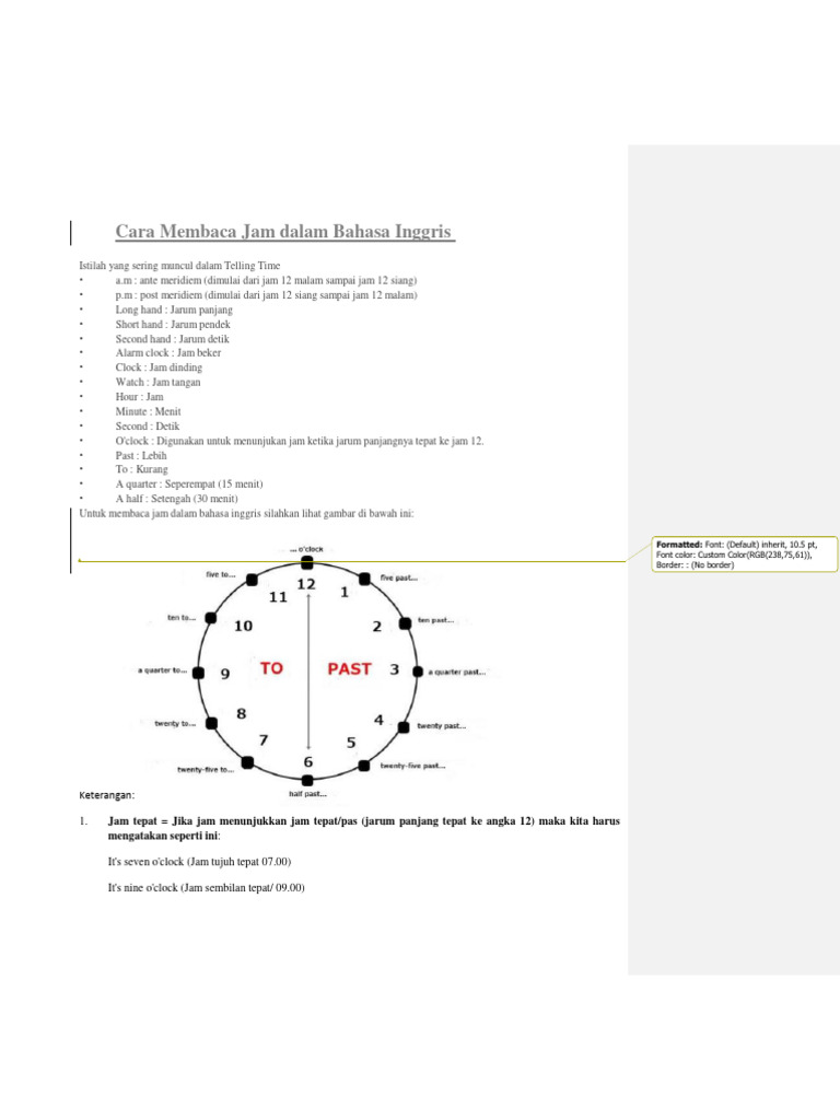 Materi Jam Bahasa Inggris Kelas 4 | PDF