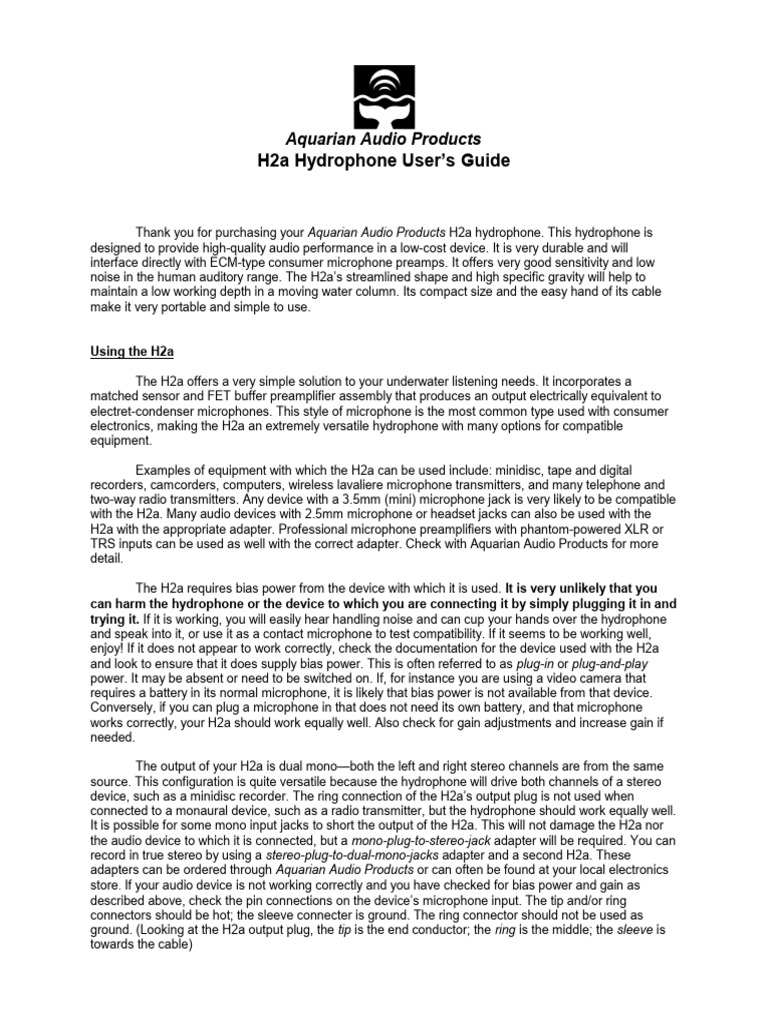 H2a Manual | PDF | Microphone | Electronics