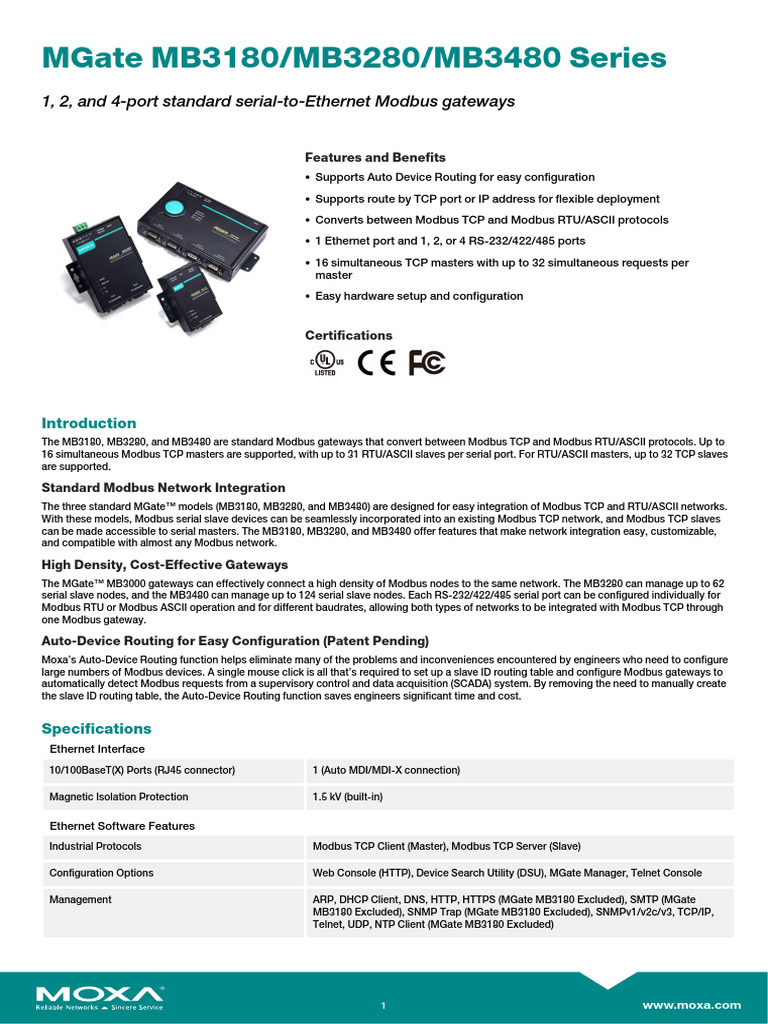 Moxa Mgate mb3180 mb3280 mb3480 Series Datasheet v1.0 | PDF | Computer Network | Port (Computer ...