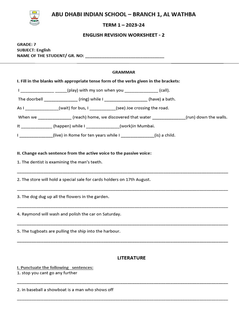 GRADE 7- ENGLISH REVISION WORKSHEET-2 | PDF | Linguistics | Grammar