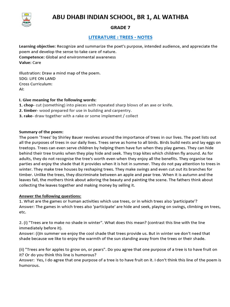 Trees (Poem) - Notes | Download Free PDF | Trees