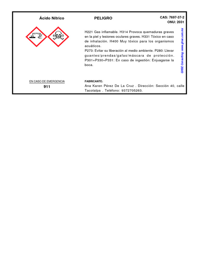 Etiqueta Ácido Nítrico | PDF