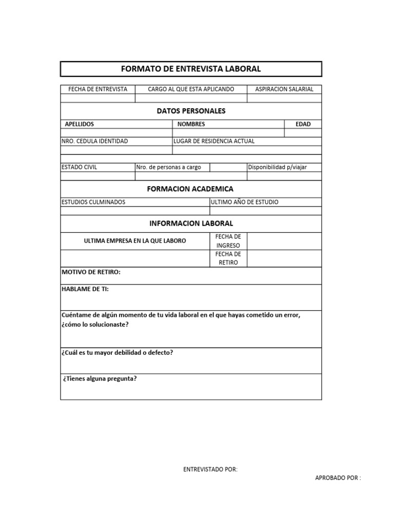 Formato Entrevista Laboral | PDF | Crecimiento personal y profesional