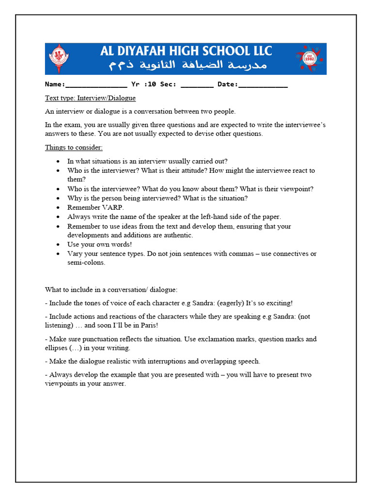 Interview Year 10edited Pdf Ellipsis Parachuting