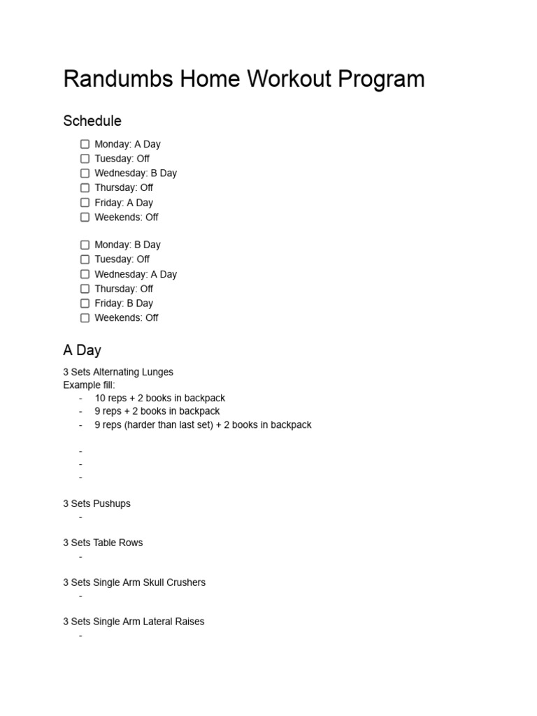 Randumbs Home Workout Schedule | PDF
