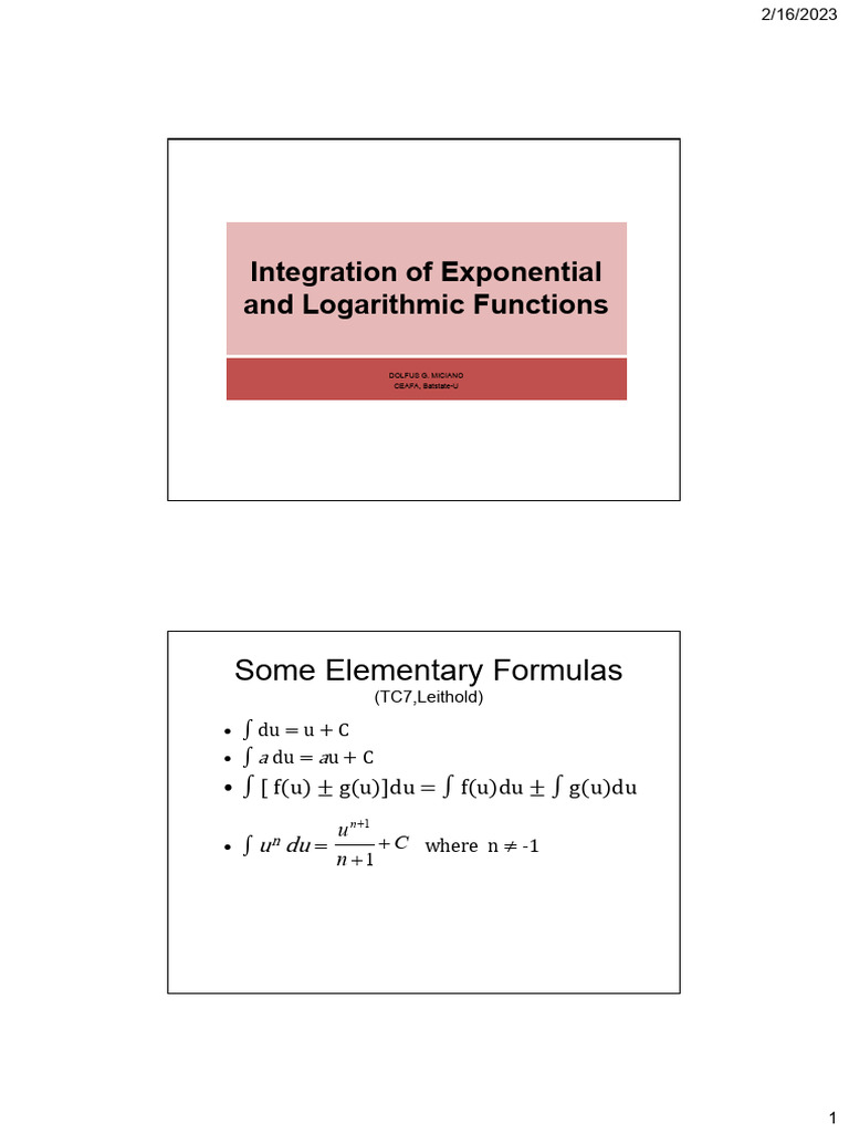 Expo Log Integration | PDF | Algebra | Abstract Algebra
