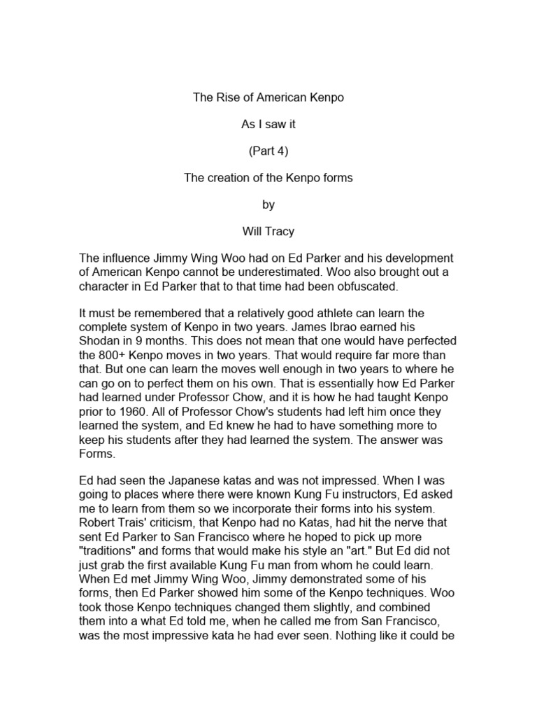 The Rise of American Kenpo PT4 The creation of the Kenpo forms | PDF ...